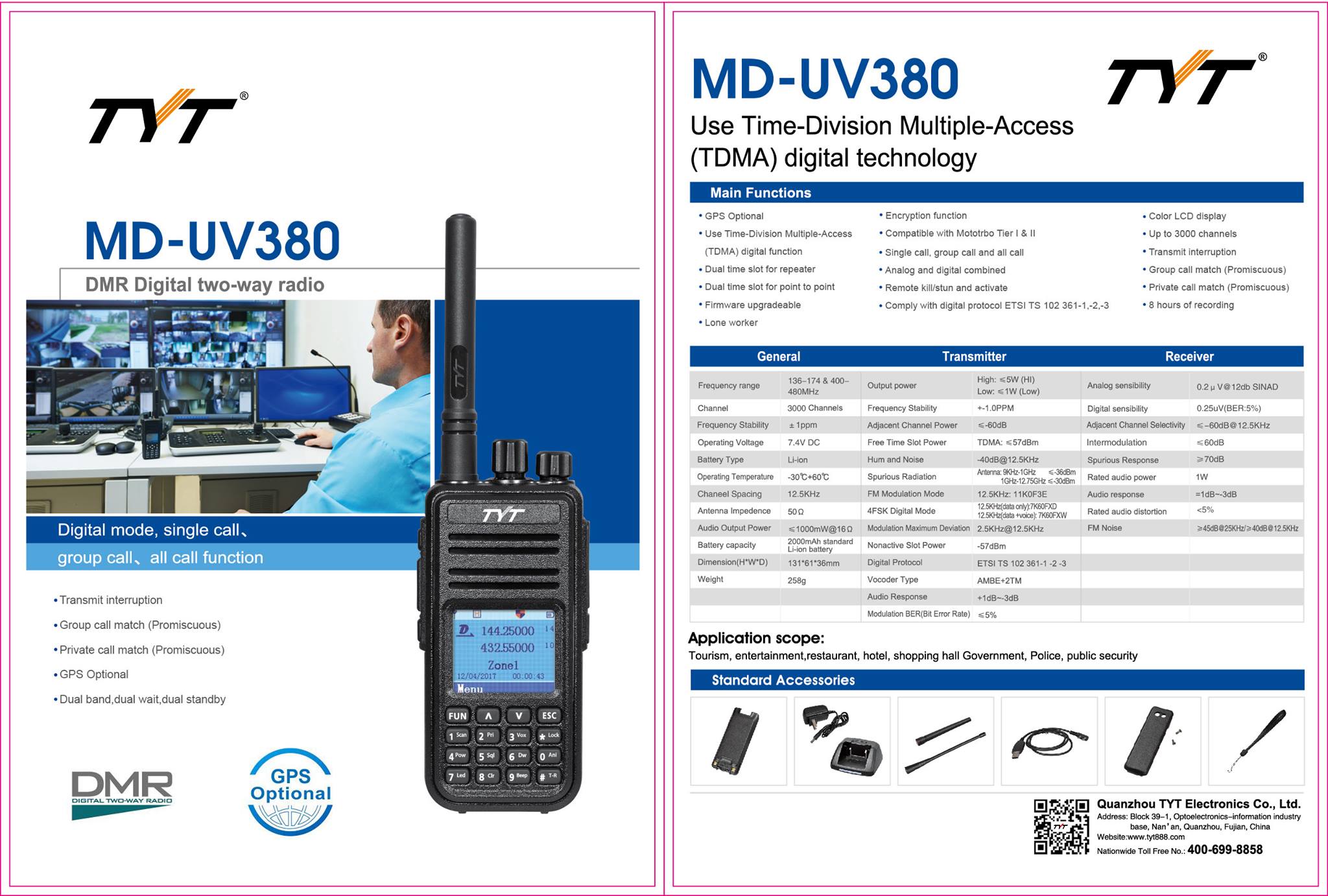 TYT MD-UV380 DMR Dual Band πομποδέκτης, FREEBYTES